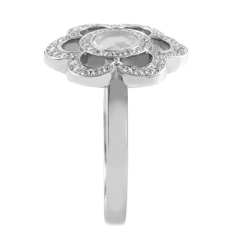 Chopard Happy Diamonds 18 Karat White Gold Diamond Pave Flower Ring at ...