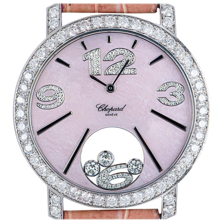 Chopard Happy Diamonds 18 Karat White Gold Pink Mother of Pearl Dial 20 ...