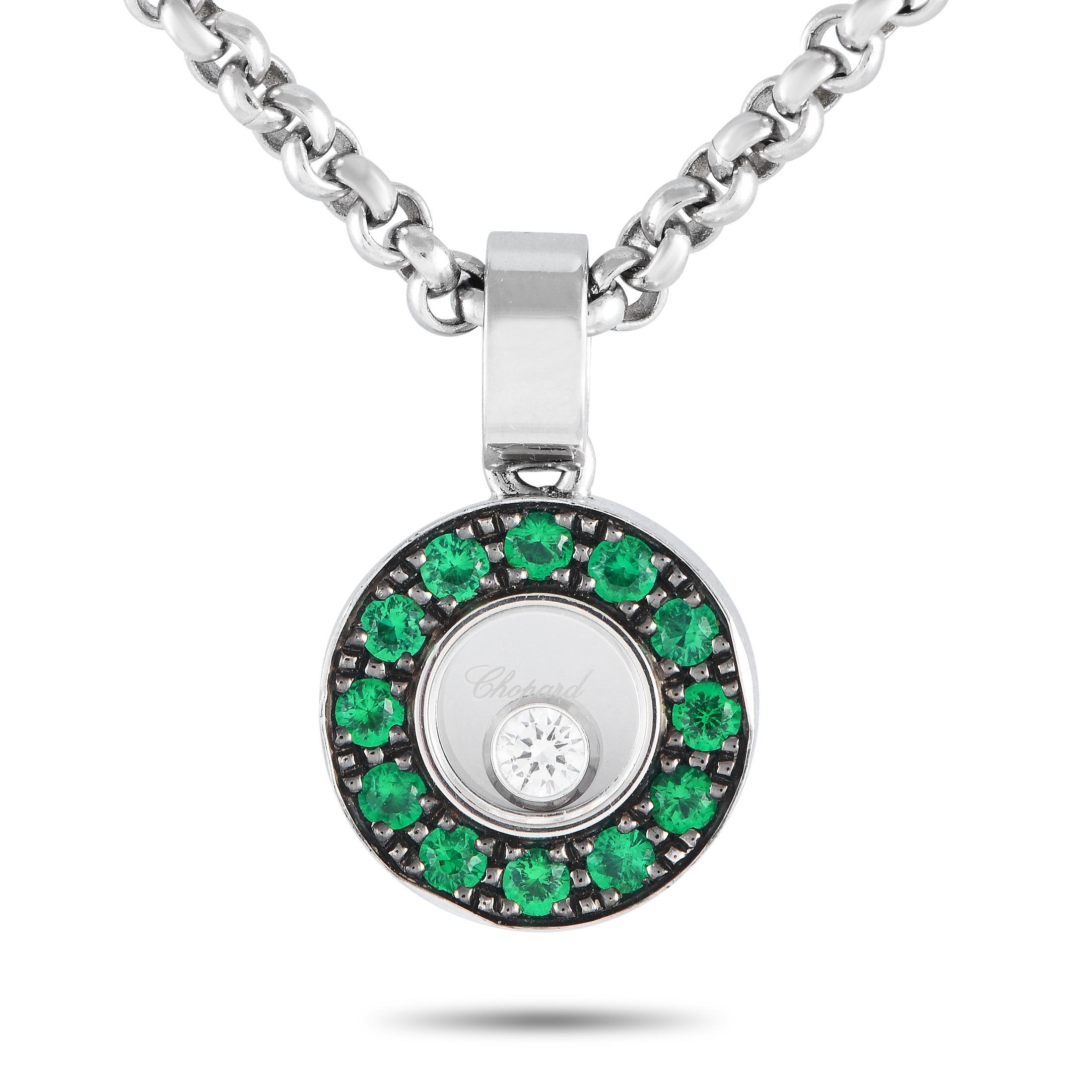 Chopard Happy Diamonds 18K White Gold Diamond and Emerald Necklace For Sale at 1stDibs