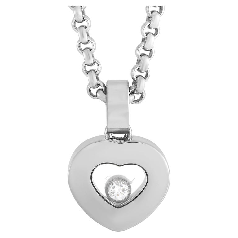 Chopard Happy Diamonds 18K White Gold Diamond Heart Pendant Necklace For Sale at 1stDibs