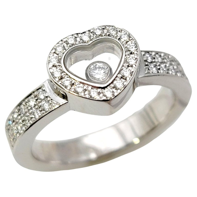 Chopard Happy Diamonds Heart Pave Halo Band Ring in 18 Karat White Gold ...