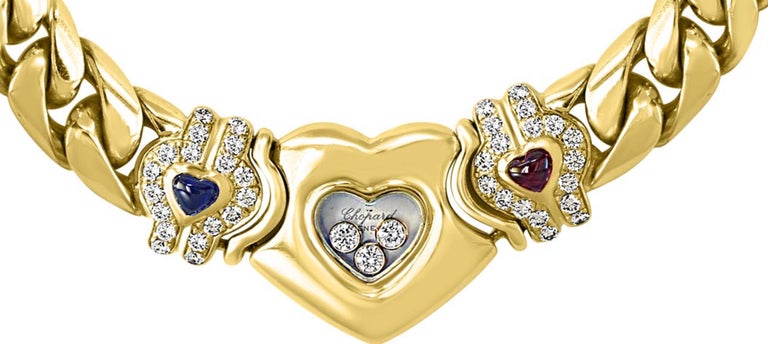 Chopard Happy Diamonds Heart Ruby, Sapphire Yellow Gold Necklace 18 ...