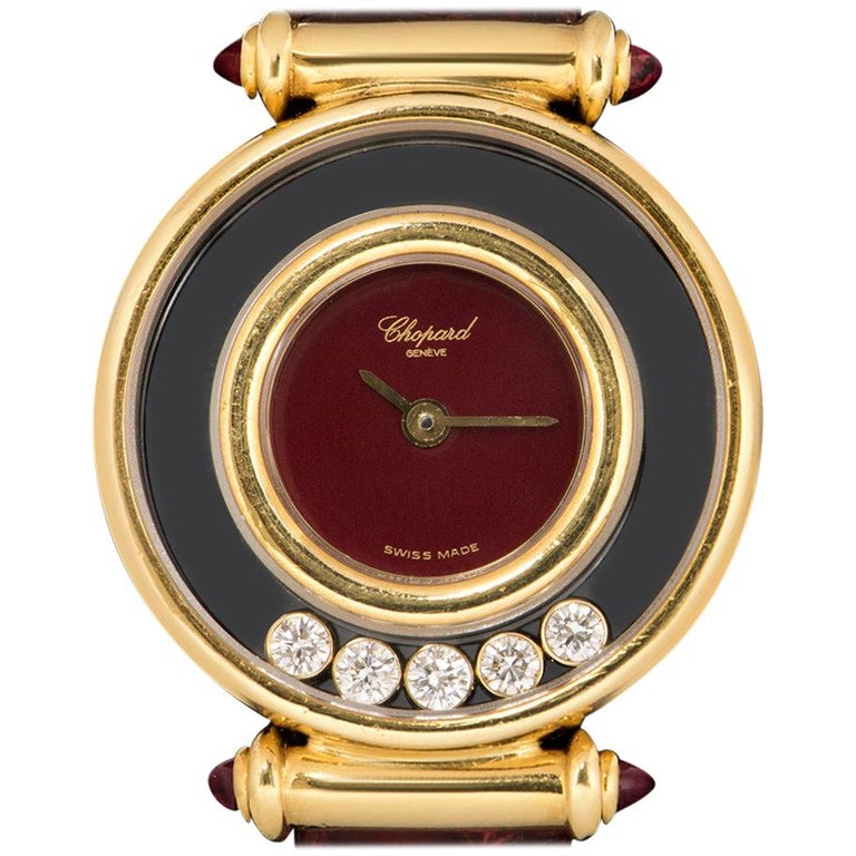 Chopard Happy Diamonds Ladies Yellow Gold Maroon Dial 20/4780-21 Quartz ...