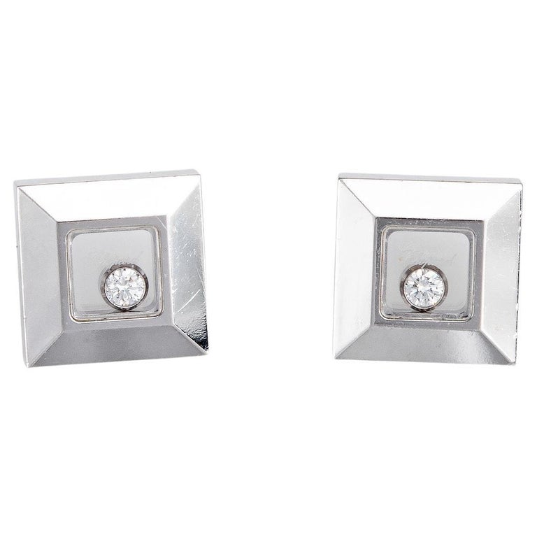 Chopard Happy Diamonds Square Stud Earrings Estate 18k White Gold ...