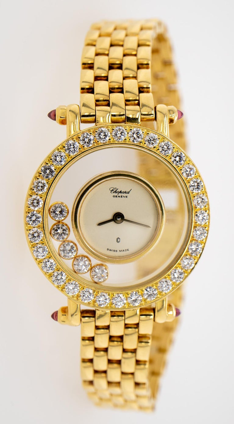 Chopard Happy Diamonds Watch 18K Yellow Gold Original Box For Sale at ...