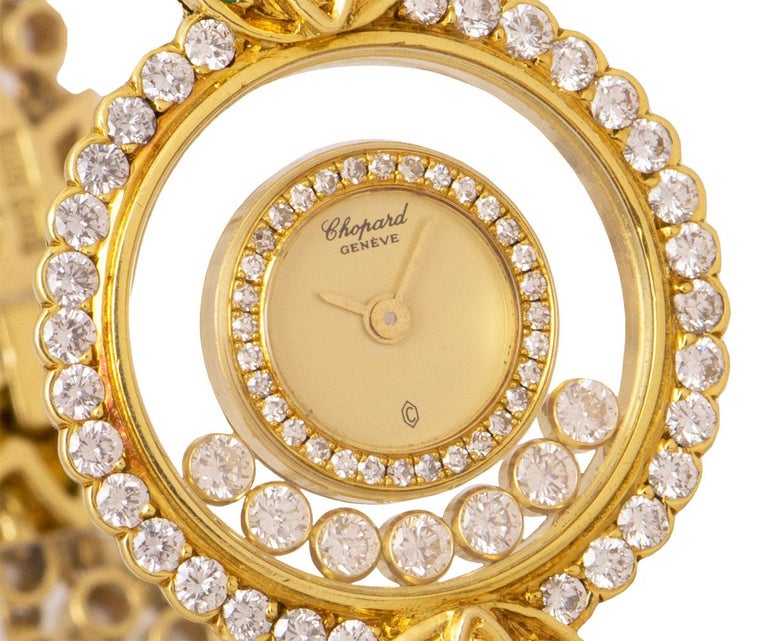 Chopard Happy Diamonds Yellow Gold Champagne Dial Diamond and Emerald ...