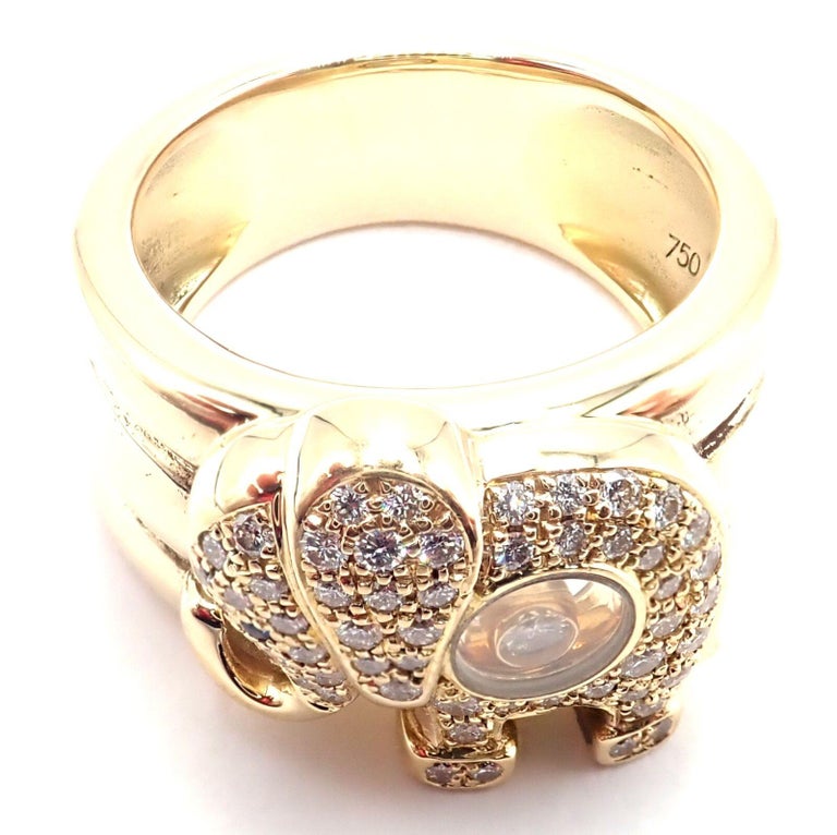Chopard Happy Elephant Diamond Sapphire Wide Yellow Gold Band Ring For ...