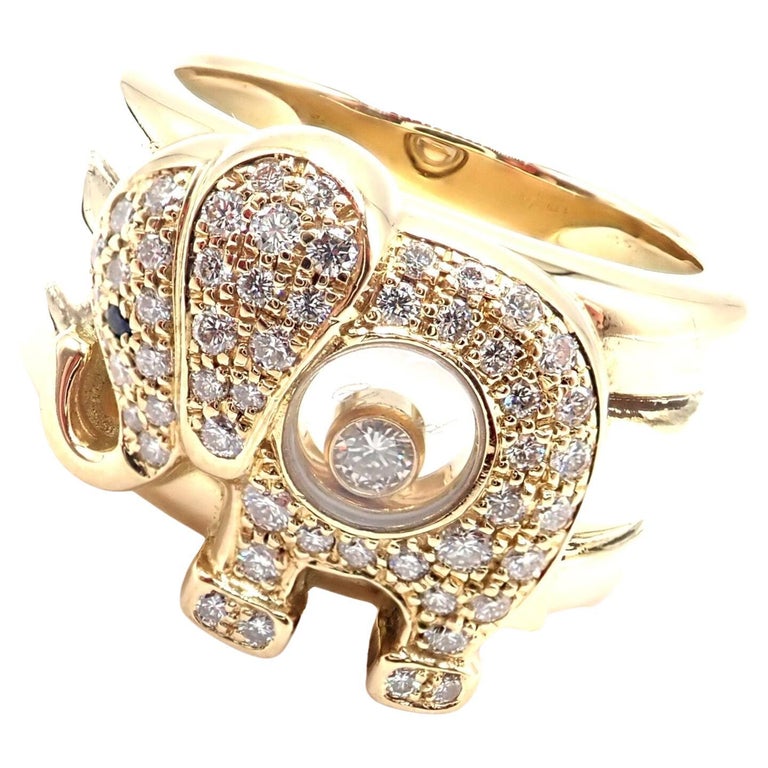 Chopard Happy Elephant Diamond Sapphire Wide Yellow Gold Band Ring For ...