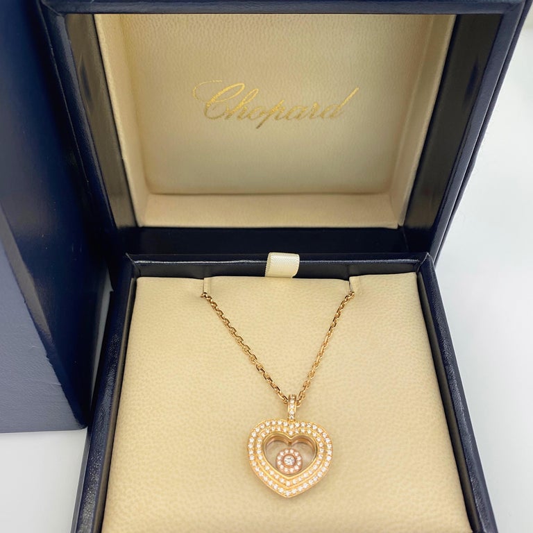Chopard Happy Hearts Diamond Rose Gold Pendant Necklace 18 Karat Box ...