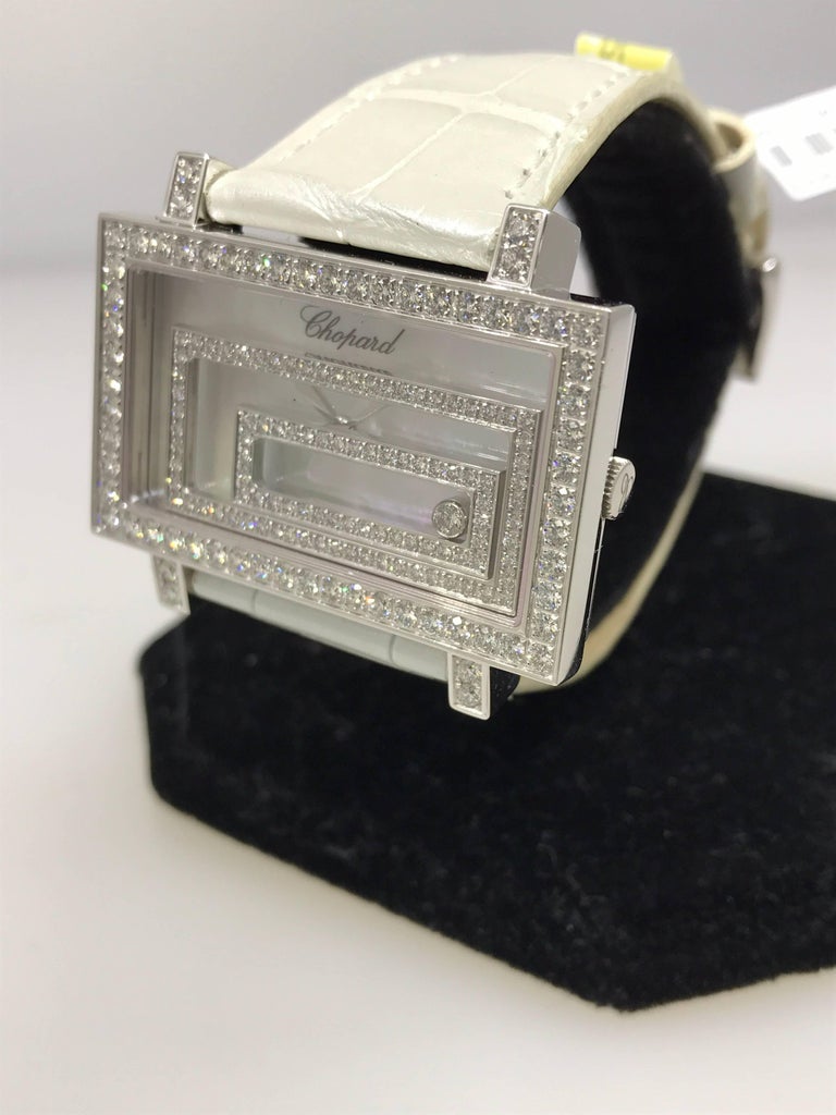 Chopard Happy Spirit 18 Karat White Gold Pave Diamond Leather Band ...