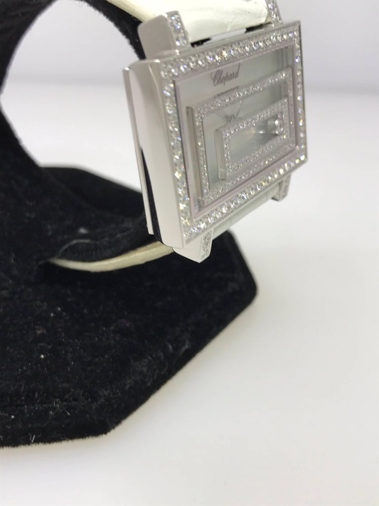 Chopard Happy Spirit 18 Karat White Gold Pave Diamond Leather Band ...