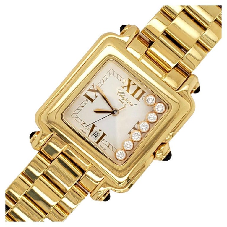 Chopard Happy Sport White Dial Square Yellow Gold Quartz Watch For Sale ...