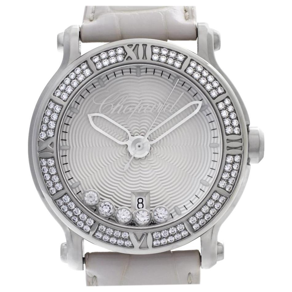 Chopard stainless steel Happy Sport Diamond Snowflake Quartz Wristwatch ...