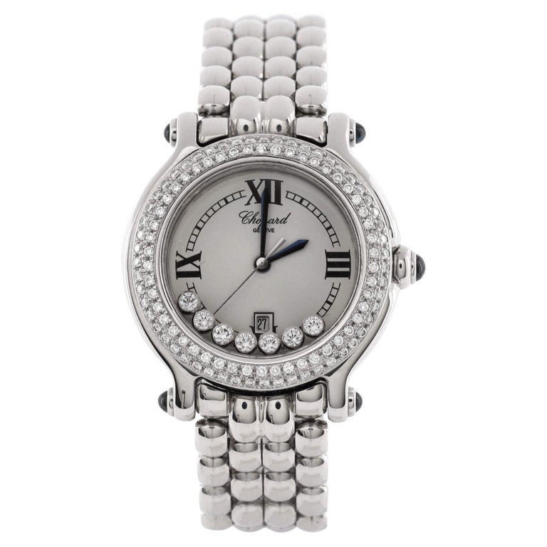 Chopard Happy Sport Classic Round Quartz Watch Stainless Steel with Diamond For Sale at 1stDibs