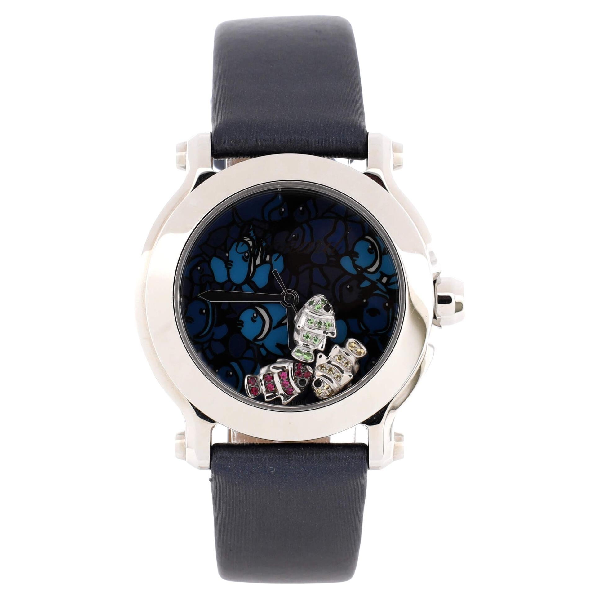 Chopard Happy Sport Round in Steel Black Rubber Strap Watch For Sale at ...