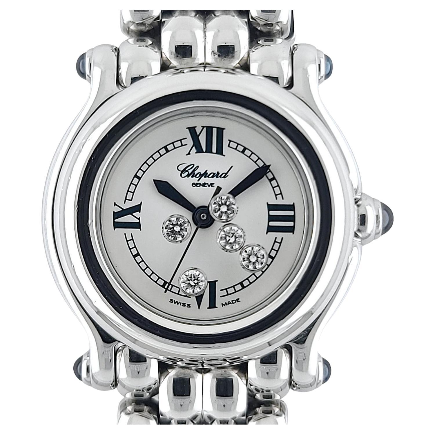 Chopard Happy Sport Jewelry 5 Diamonds 5 Sapphires Steel 27/8250-23 8245 Round For Sale at 1stDibs