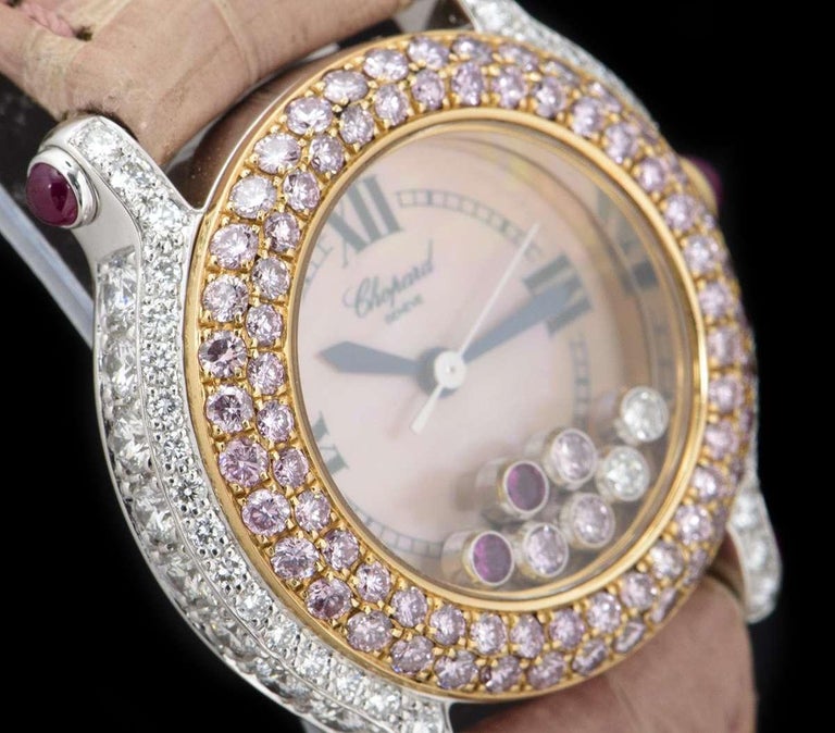 Chopard Happy Sport Pink and White Diamond Set Pink Mother of Pearl ...