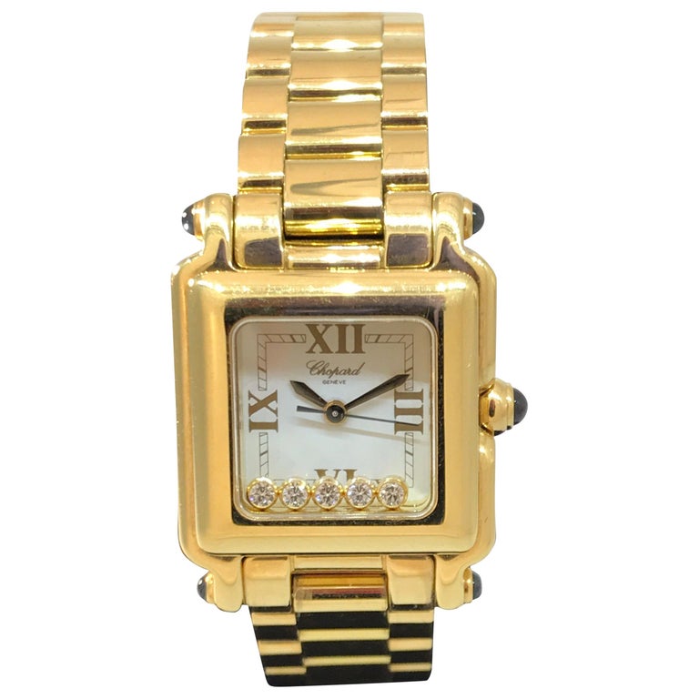 Chopard Happy Sport Square Yellow Gold White Dial Bracelet Ladies Watch ...