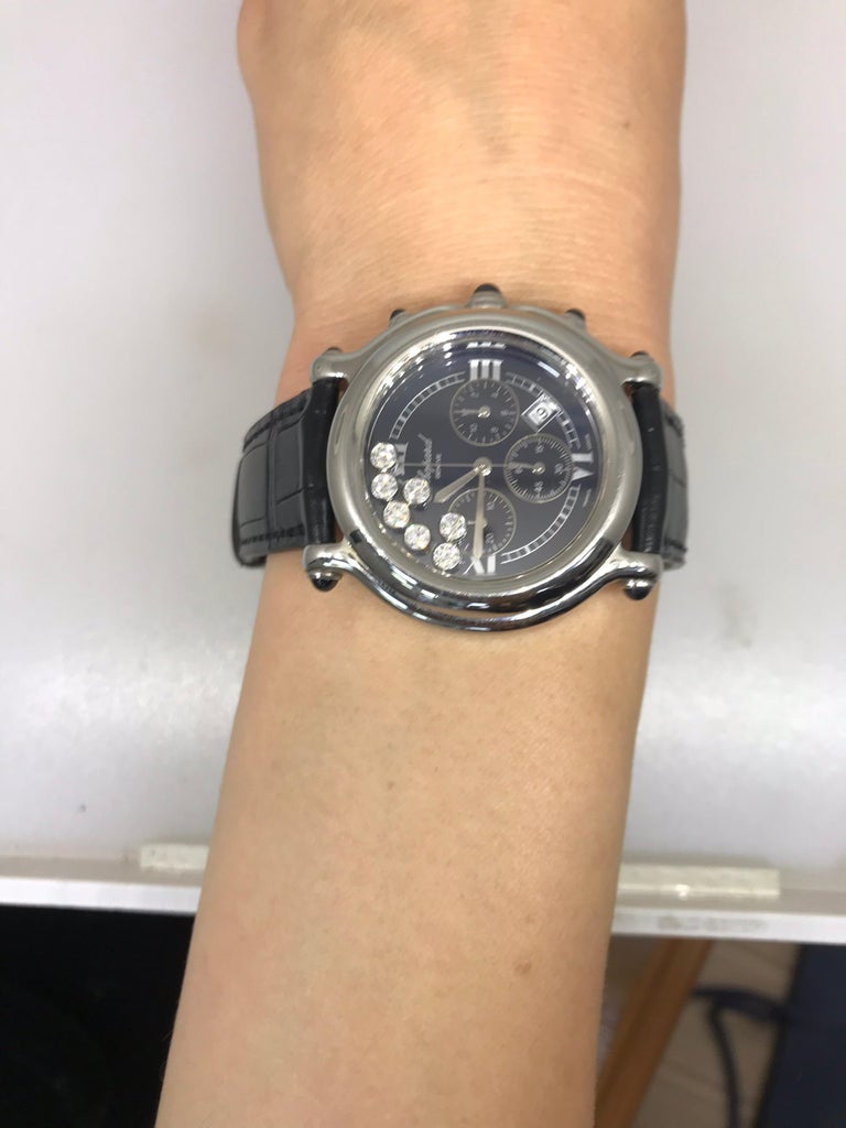 Chopard Happy Sport Stainless Diamond Chronograph Ladies Leather Band ...