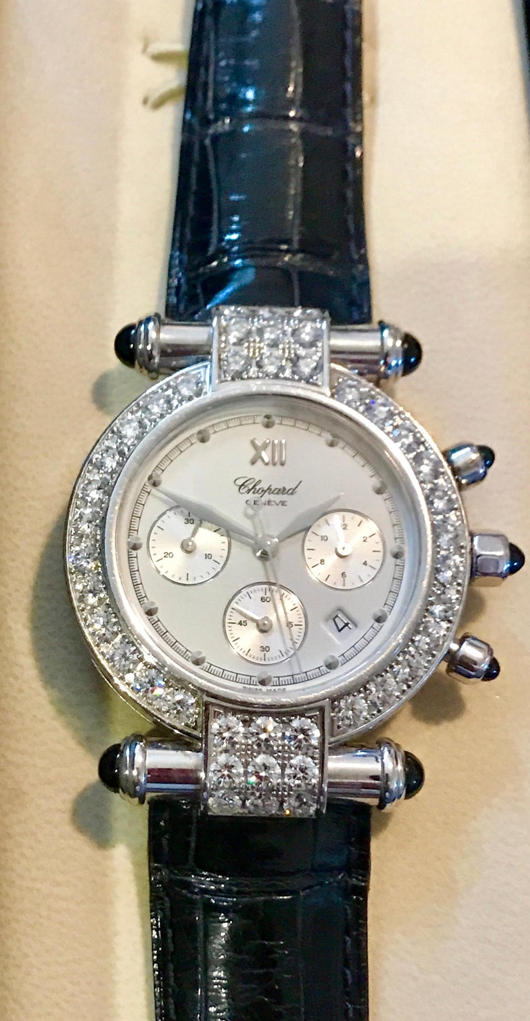 Chopard Imperiale Chronograph Diamond Bezel 18 Karat Gold Black Leather ...
