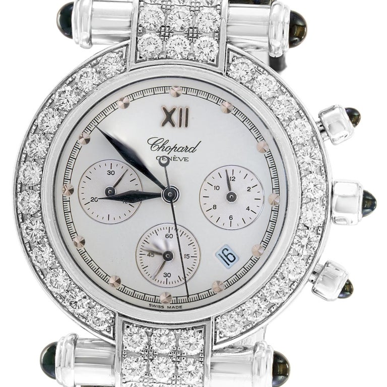 Chopard Imperiale Chronograph Diamond Bezel 18 Karat Gold Black Leather ...