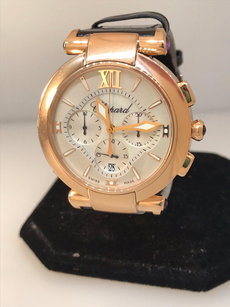 Chopard Imperiale Rose Gold Automatic Chronograph Leather Band Watch ...