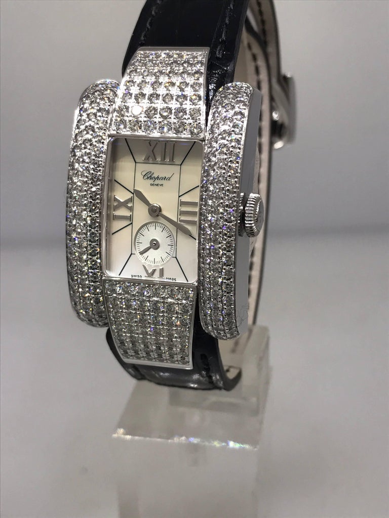 Chopard La Strada White Gold Diamond Leather Band Ladies Watch 41/6847 ...