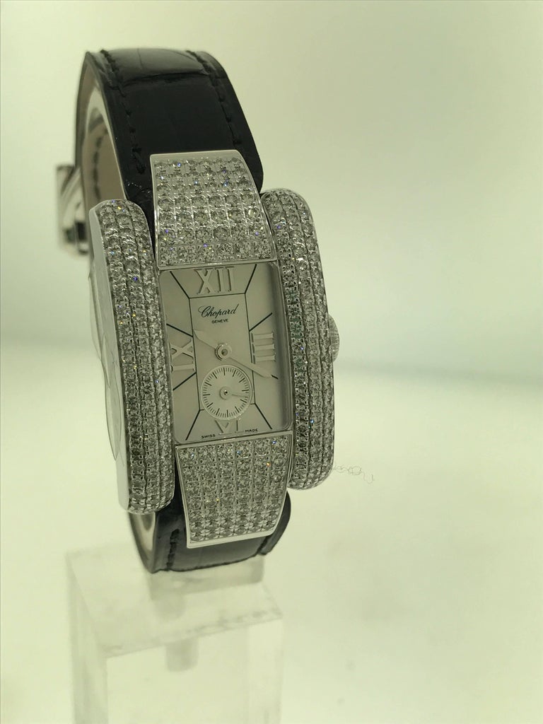 Chopard La Strada White Gold Diamond Leather Band Ladies Watch 41/6847 ...