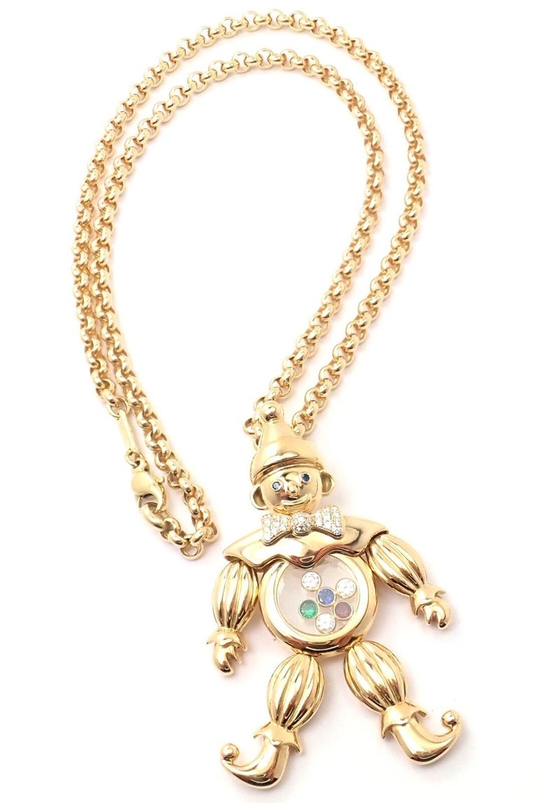 Chopard Large Happy Clown Diamond Ruby Emerald Sapphire Gold Pendant ...