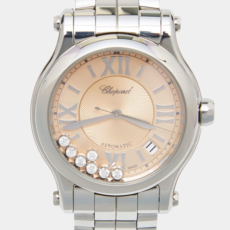 Chopard Pink Stainless Steel Diamond Happy Sport Women's Wristwatch 36 ...