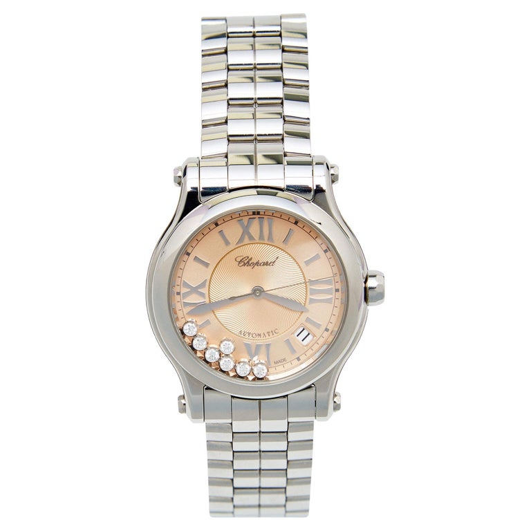 Chopard Pink Stainless Steel Diamond Happy Sport Women's Wristwatch 36 ...