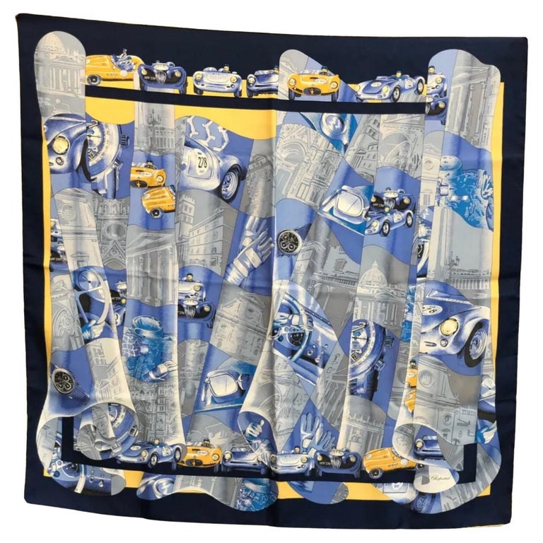 Chopard Silk Scarf Foulard Rally Blue W/ Cars For Sale at 1stDibs
