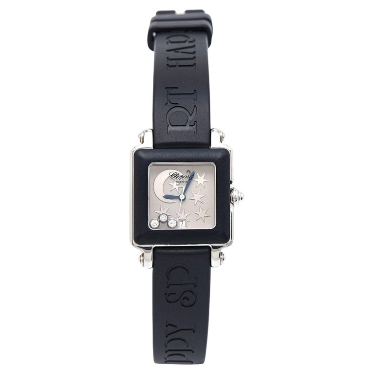 Chopard Silver Stainless Steel Rubber Diamond Be Happy Wristwatch 27.5 ...