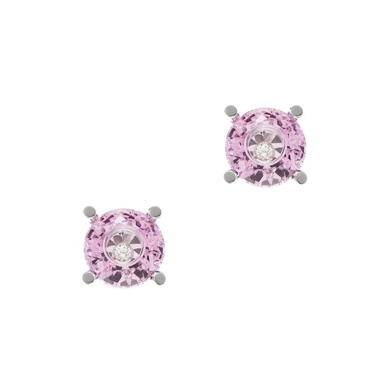 Chopard So Happy Pink Stone Diamond 18k White Gold Stud Earrings For ...