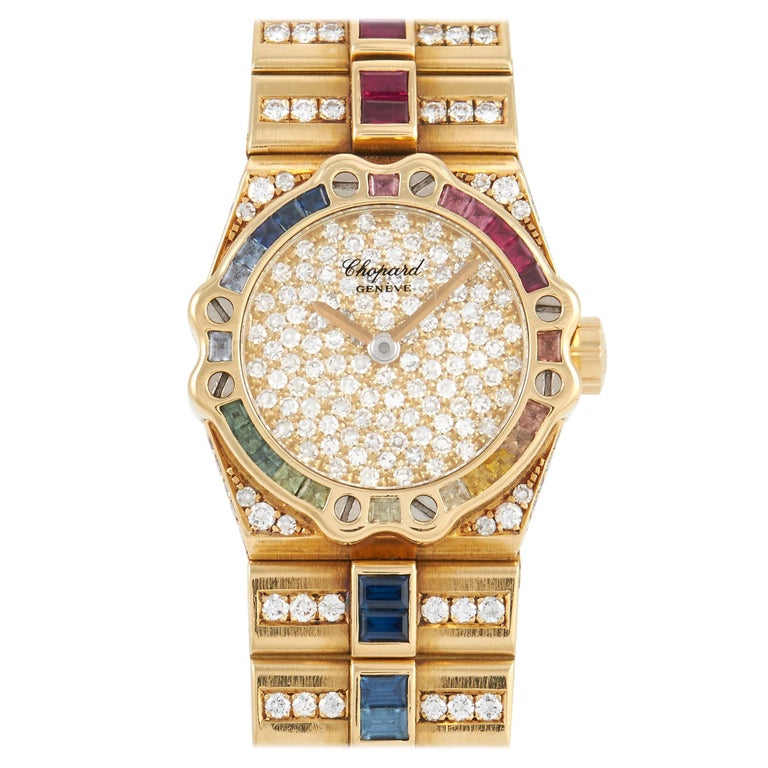 Chopard St. Moritz Yellow Gold Diamond and Rainbow Gemstone Watch at ...