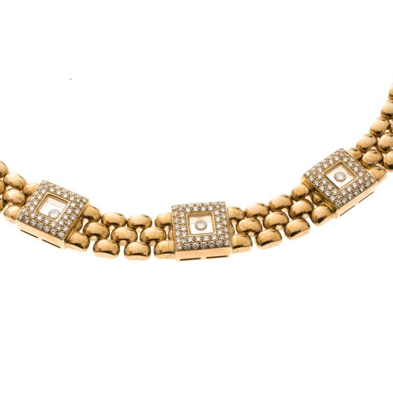 Chopard Vintage Happy Diamond 18k Yellow Gold Choker Necklace For Sale ...