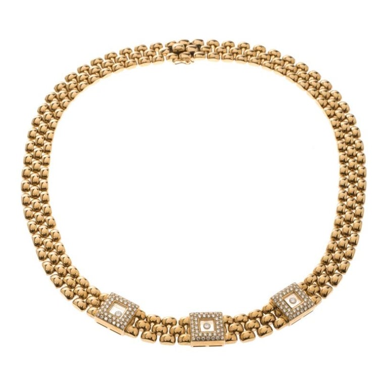 Chopard Vintage Happy Diamond 18k Yellow Gold Choker Necklace For Sale ...