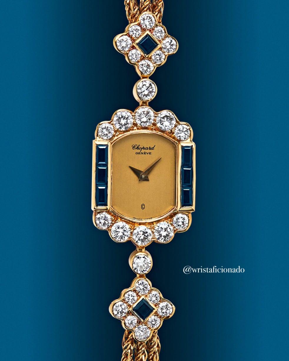 Chopard Vintage Yellow Gold Blue Sapphire Diamond Watch For Sale at 1stDibs