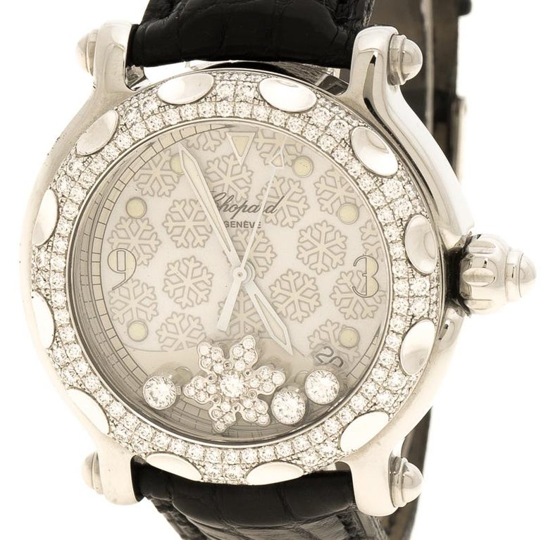 Chopard White Happy Sport Snowflakes 18K White Gold Steel Diamonds ...