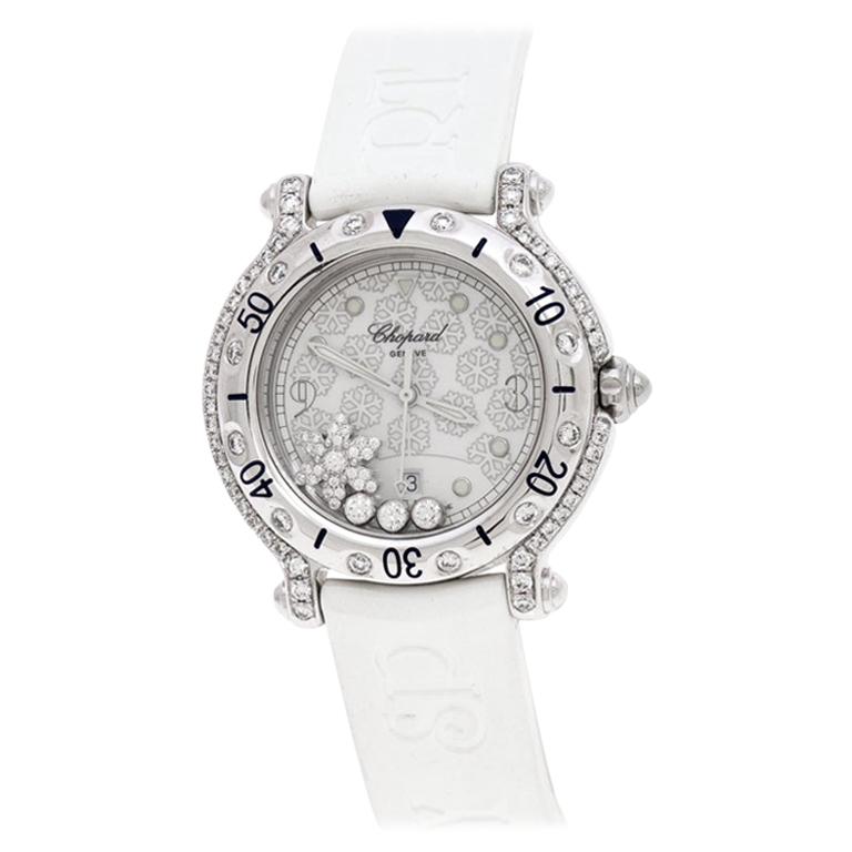 Chopard White Stainless Steel Diamond Happy Sport 27/8949 Women's Wristwatch29MM For Sale at 1stDibs