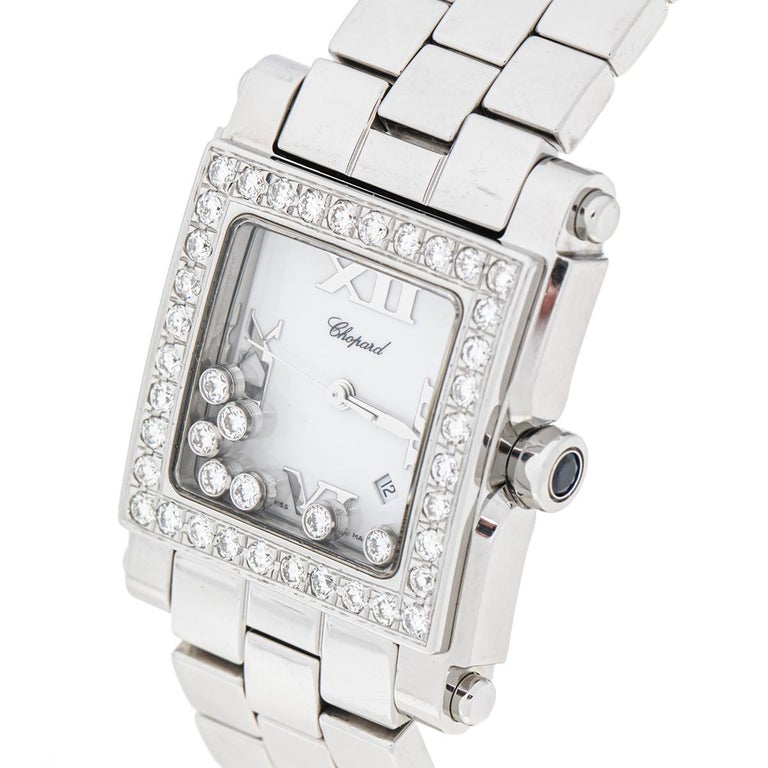 Chopard White Stainless Steel Diamond Happy Sport Square Women's ...