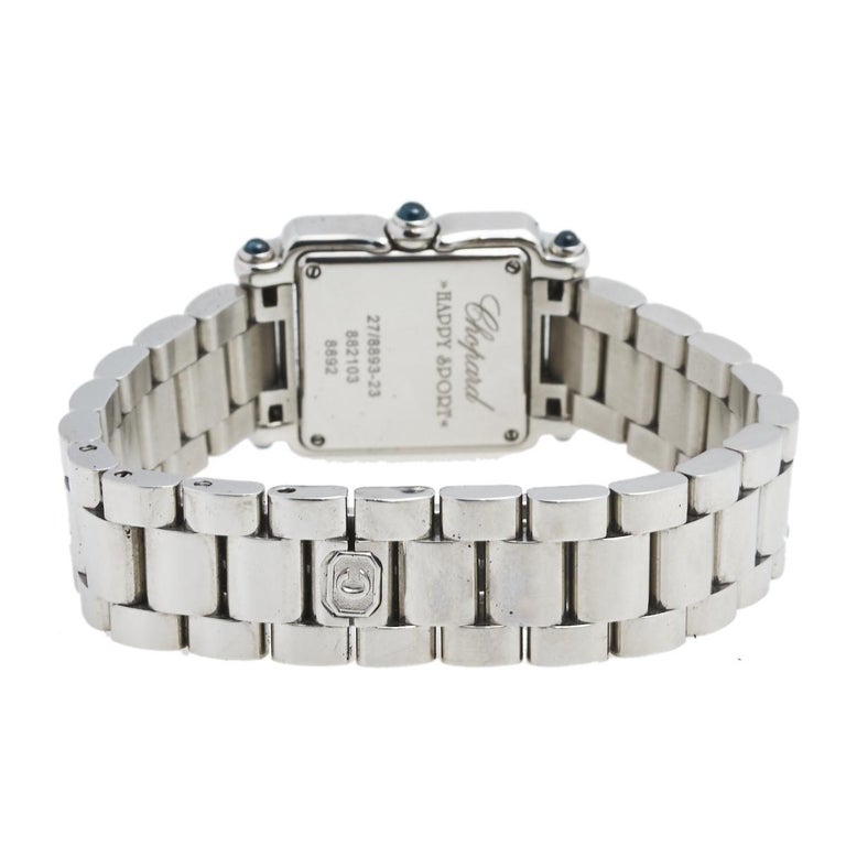 Chopard White Stainless Steel Diamond Happy Sport Women's Wristwatch 23 mm For Sale at 1stDibs