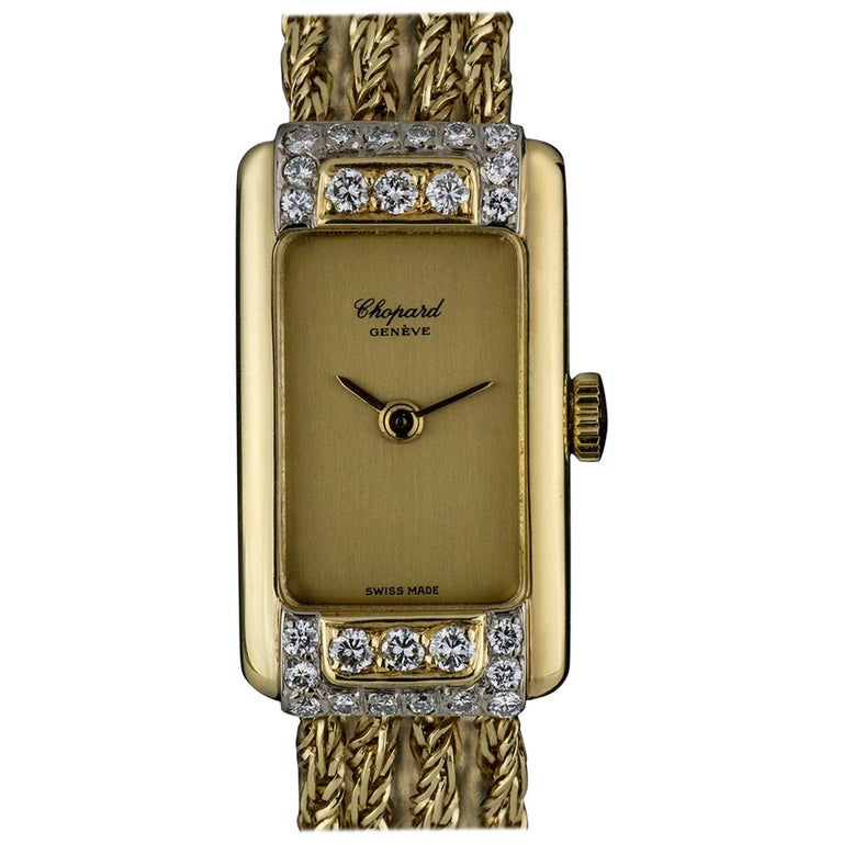 Chopard Yellow Gold Champagne Dial Diamond Bezel Vintage Cocktail 5132 ...