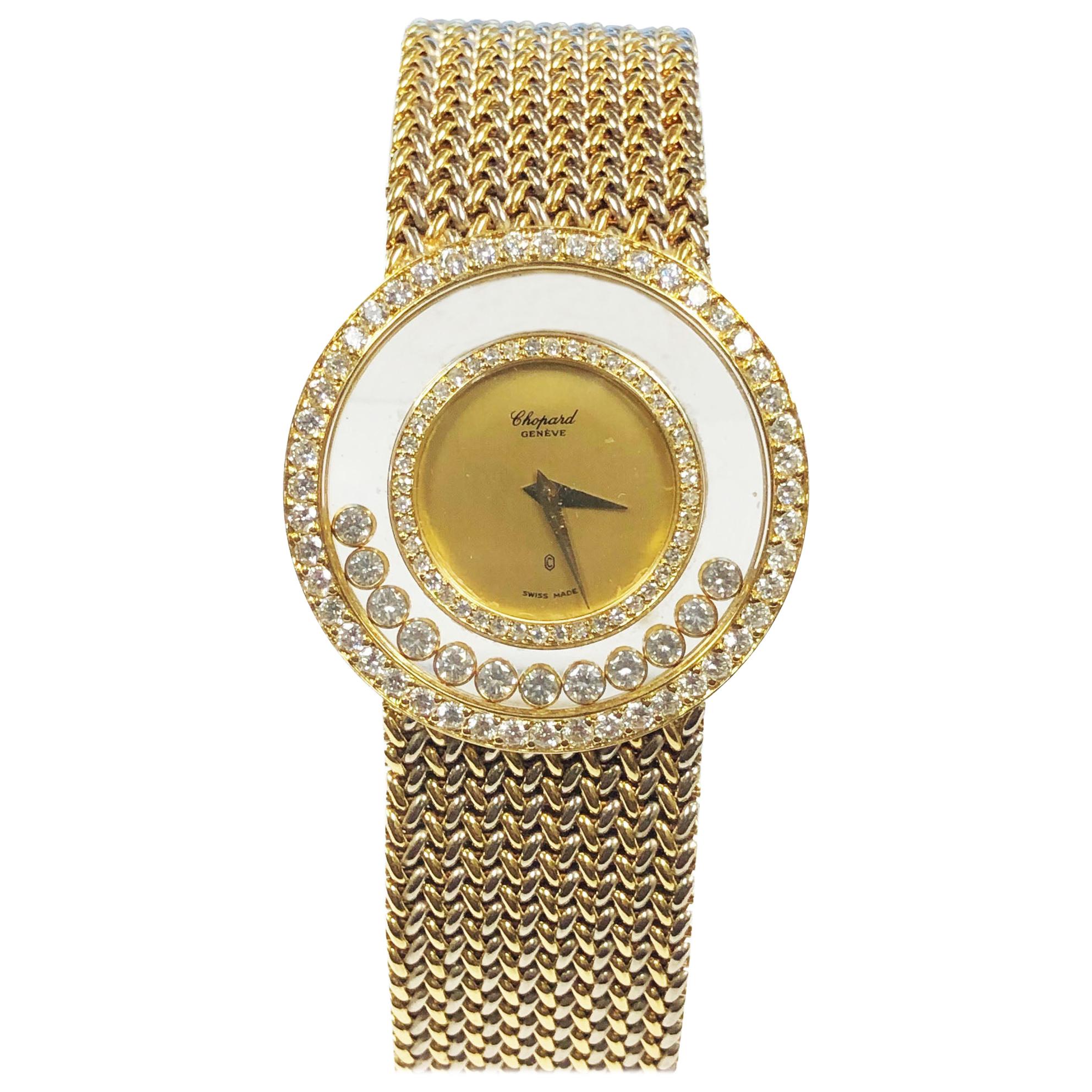 Chopard Yellow Gold Diamonds Happy Diamond Large Quartz Wristwatch For ...