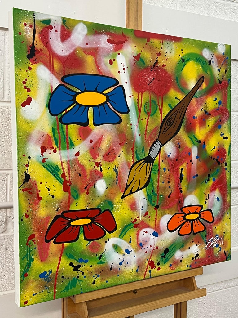 Chris Pegg - Flowers and Paint Brush Pop Art on Abstract Background by ...