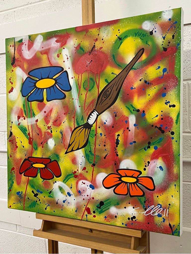 Chris Pegg - Flowers and Paint Brush Pop Art on Abstract Background by ...