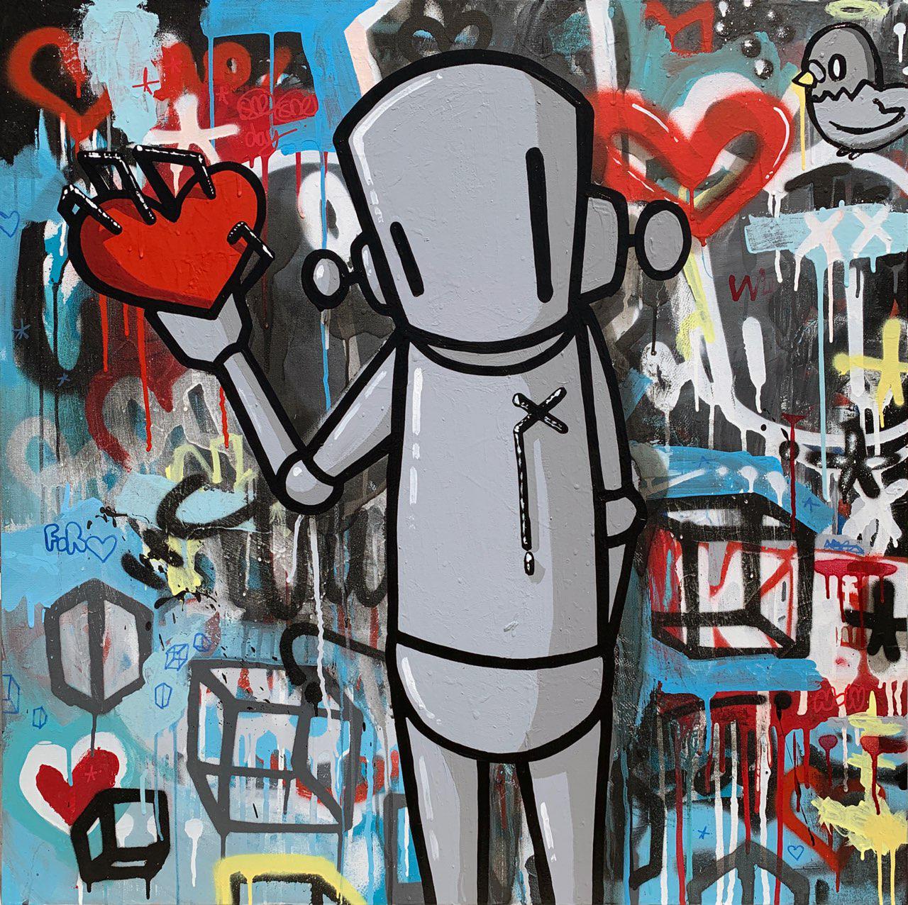 Chris RWK - At The Heart of the Matter, large 36x36" Acrylic and spray ...