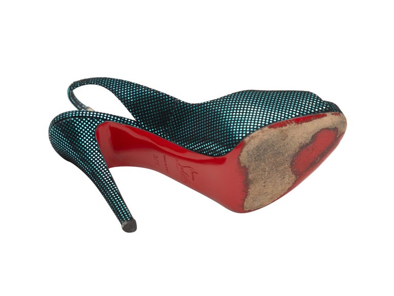 Chrisitan Louboutin Teal and Black Metallic Platform Slingbacks For ...