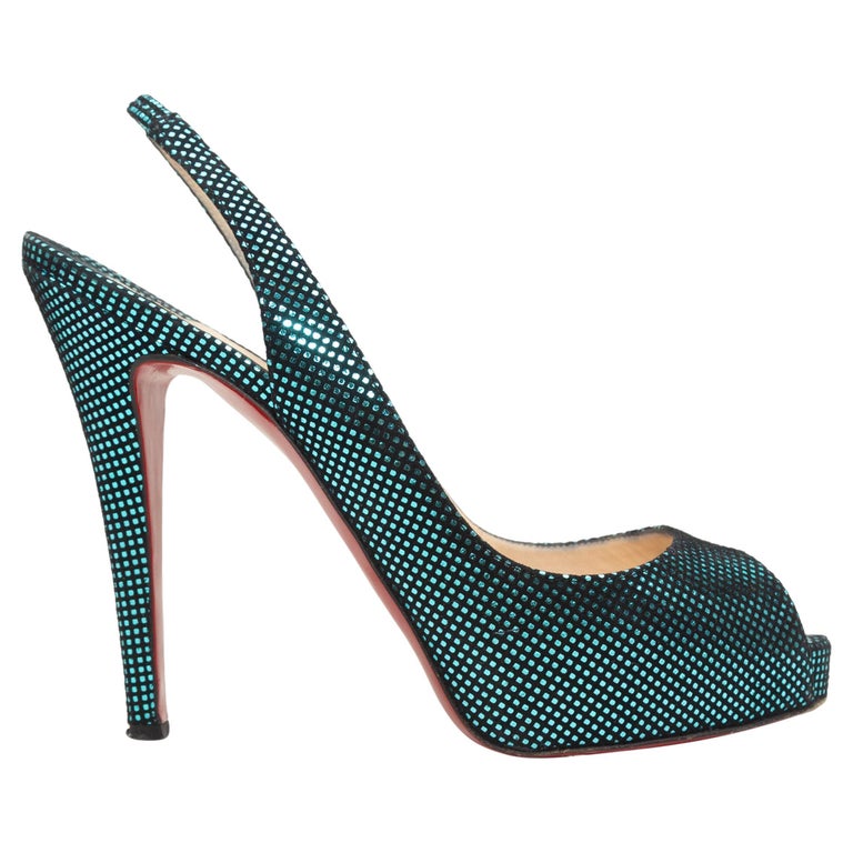 Chrisitan Louboutin Teal and Black Metallic Platform Slingbacks For ...