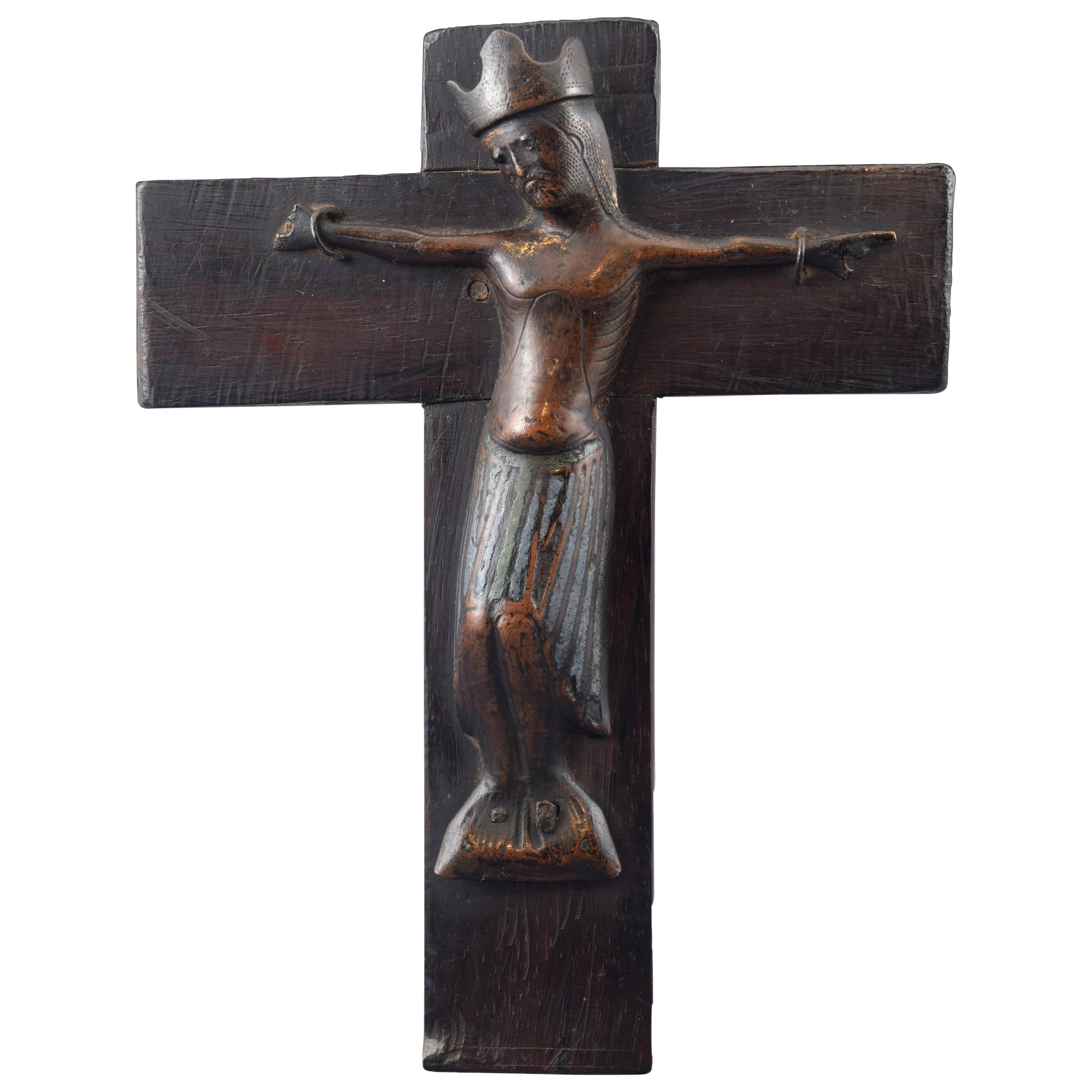 Copper Cross with Christ, Copper, Jet, Textile, Wood, Limoges, France ...